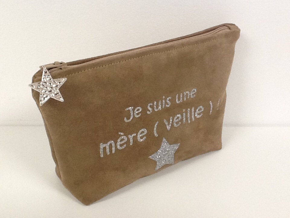Camel Makeup Bag With Silver Glitter and Star / Personalized | Etsy