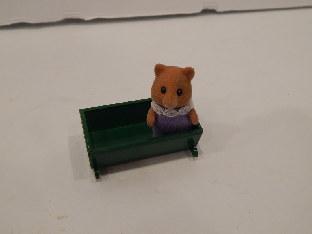 Vintage Calico Critters Sylvanian Slydale Fox Baby in Green Cradle Tomy ...