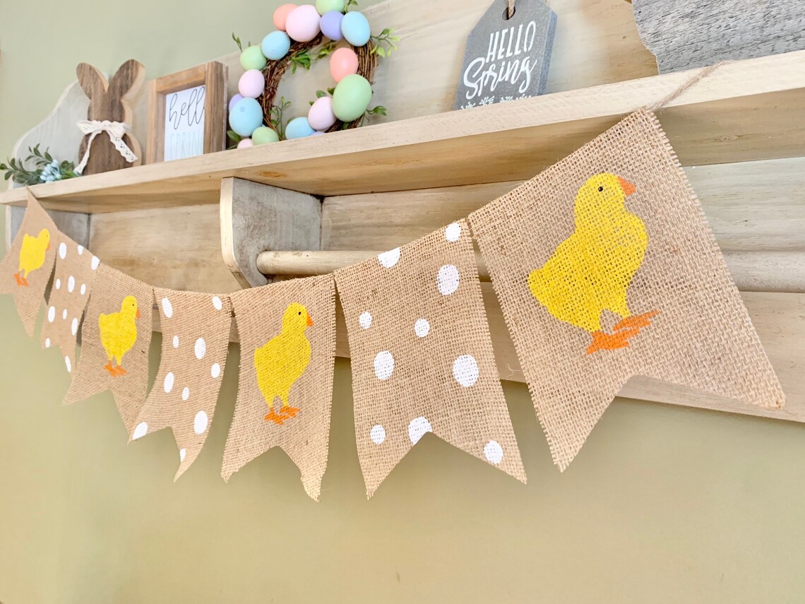 Chick Burlap Banner, Chick Banner, Easter Garland, Easter Decor, Easter ...