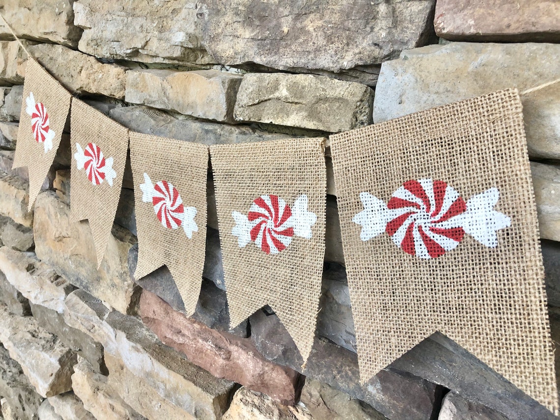 Peppermint Banner, Peppermint Christmas Banner, Peppermint Burlap ...