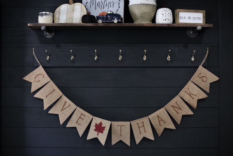 Give Thanks Banner, Give Thanks Burlap Banner, Thanksgiving Banner ...
