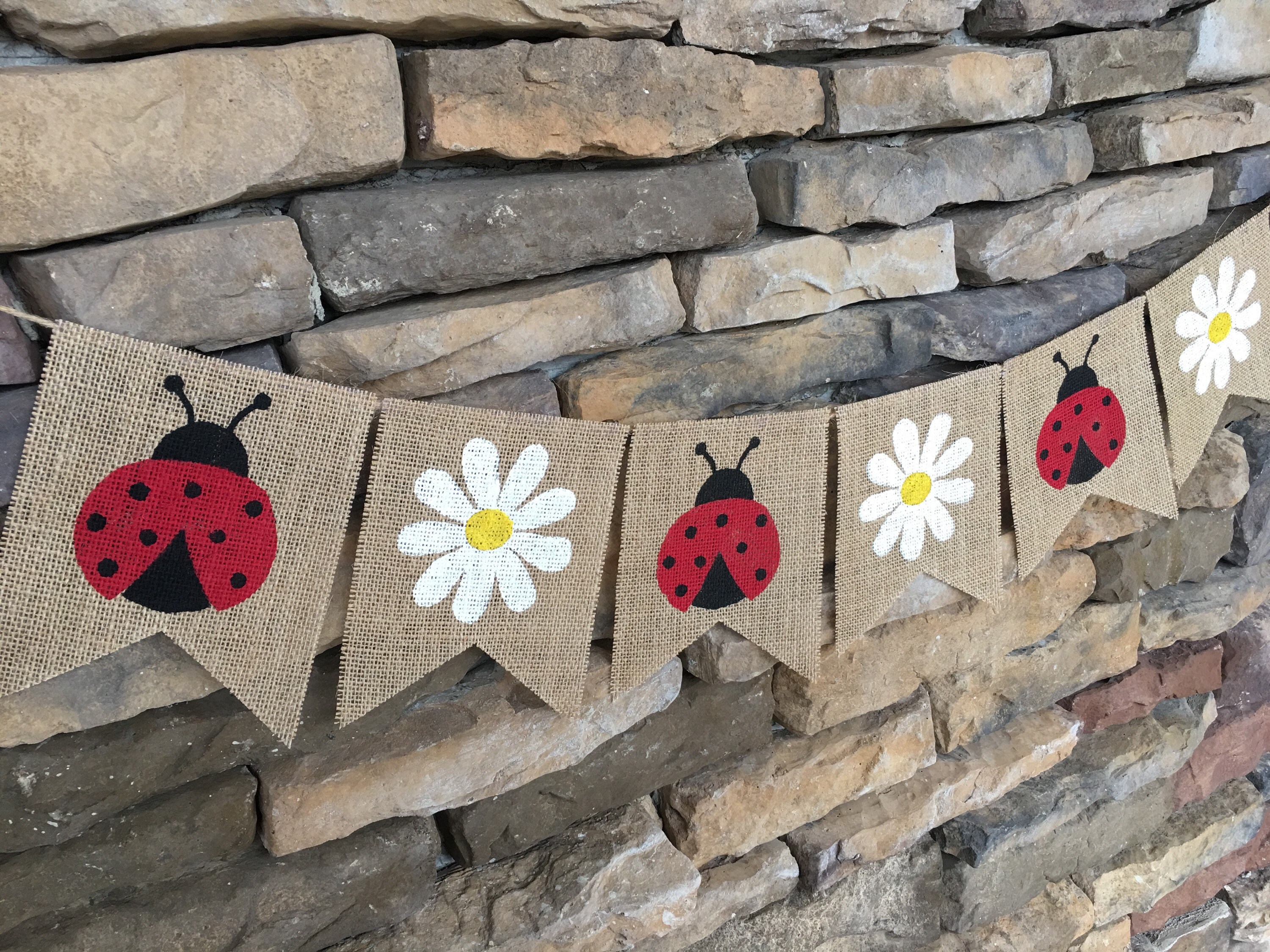 Ladybug Banner, Daisy Banner, Ladybug and Daisy Banner, Ladybug Burlap ...