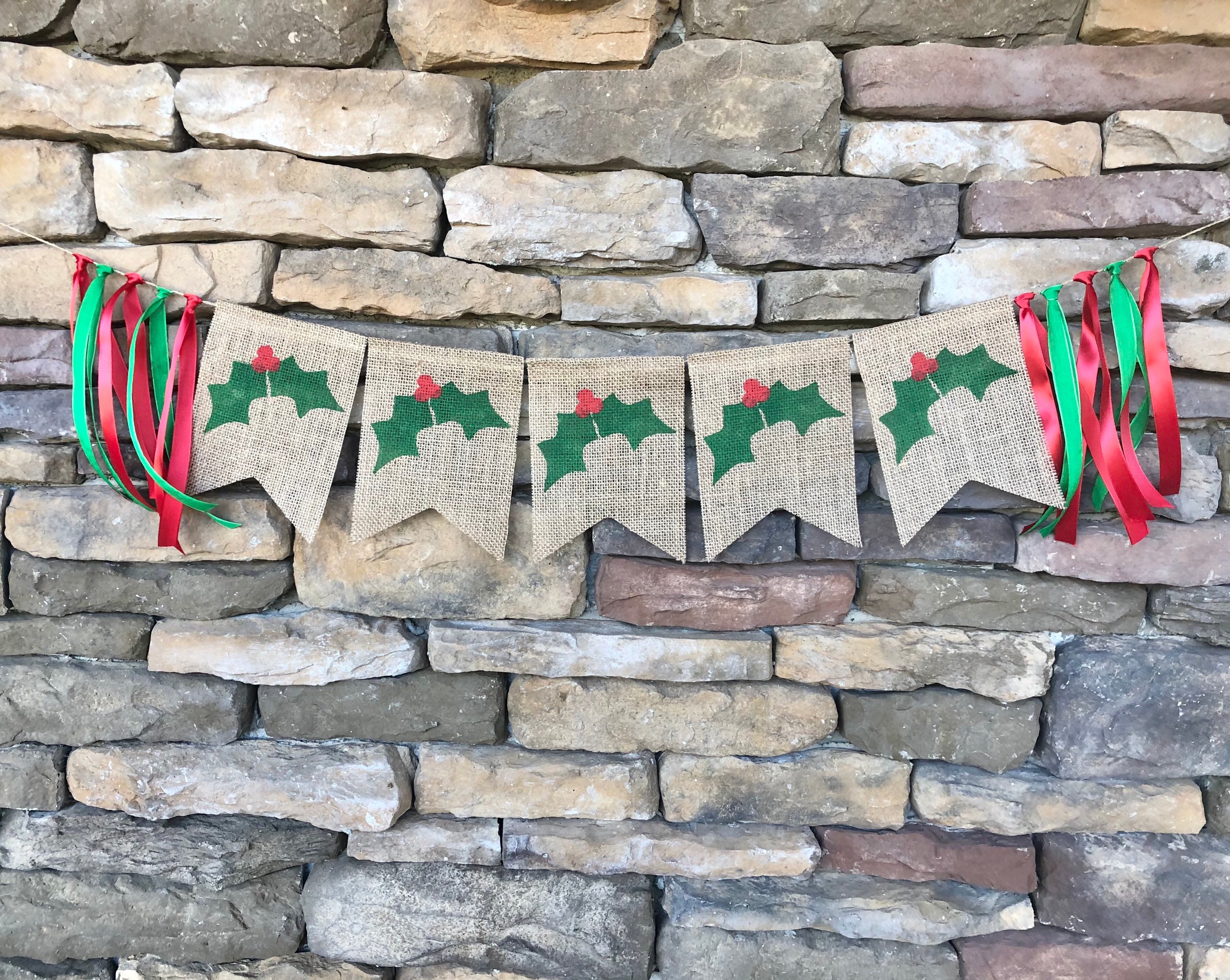 Holly Christmas Banner Holly Berry Banner Christmas Mantel - Etsy UK