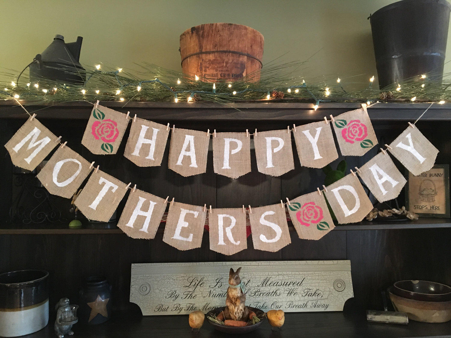 Mother's Day banner Happy Mother's Day burlap banner | Etsy