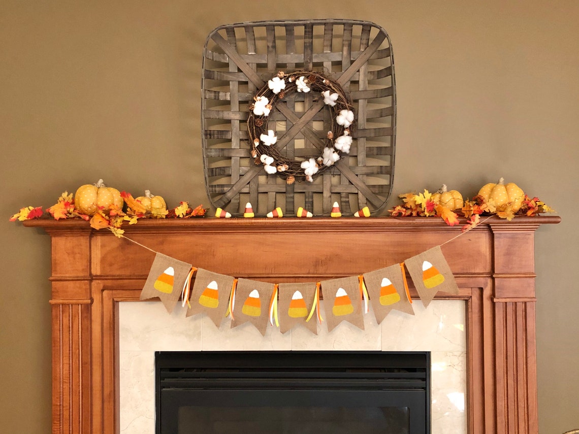 Candy Corn Burlap Bunting, Candy Corn Bunting, Candy Corn Decor, Fall ...