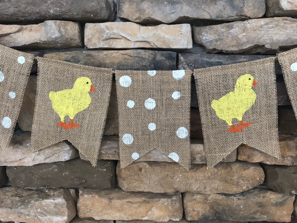 Chick Burlap Banner, Chick Banner, Easter Garland, Easter Decor, Easter ...