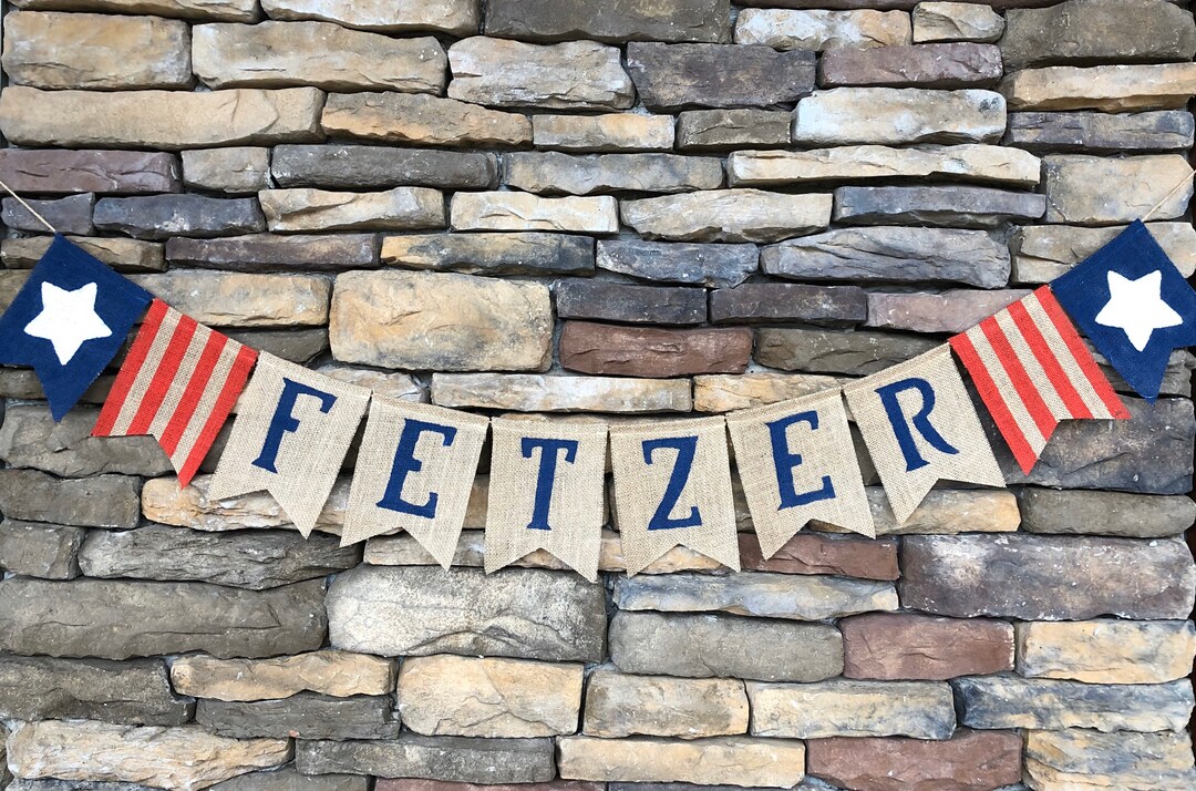Name Banner - Last Name Burlap Banner - Burlap Name Banner - Patriotic ...