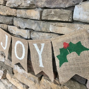 Joy Christmas Banner, Holly Berry Banner, Christmas Mantel Decor, Joy ...