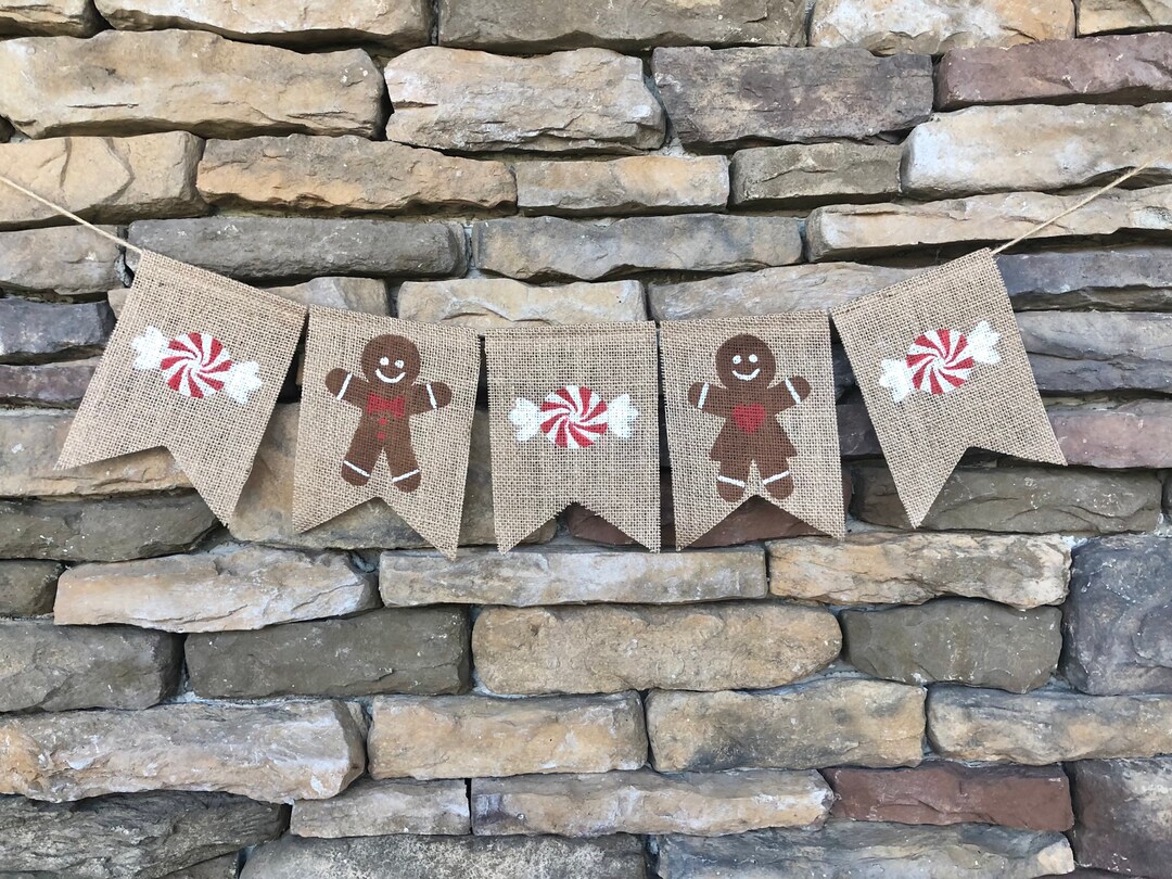 Peppermint Banner, Gingerbread Christmas Banner, Peppermint Burlap ...