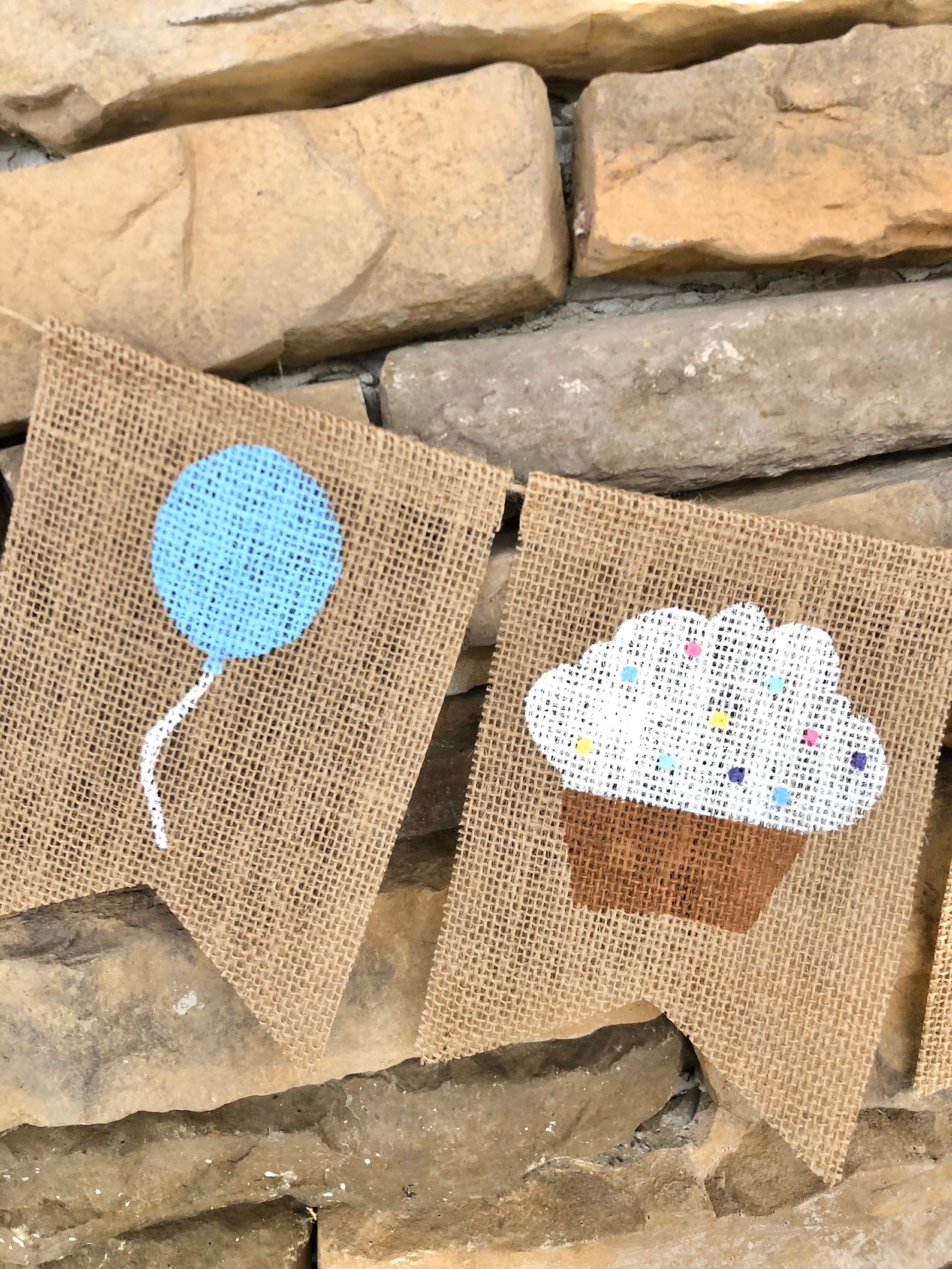 Birthday Banner, Birthday Burlap Banner, Balloons and Cupcakes Banner ...