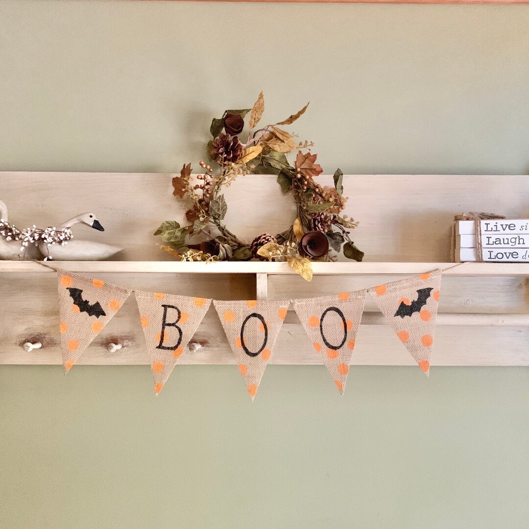 Halloween Burlap Banner, Boo Burlap Banner, Boo Banner, Halloween ...