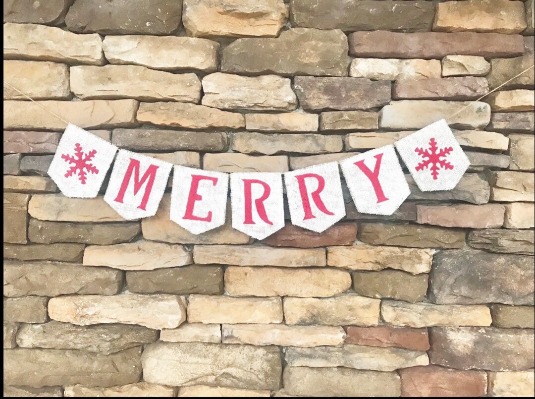 Merry Banner, Burlap Banner, Christmas Banner, Christmas Garland, Merry ...