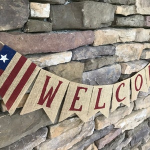 Welcome Banner, Welcome Burlap Banner, Welcome Burlap Garland, 4th of ...