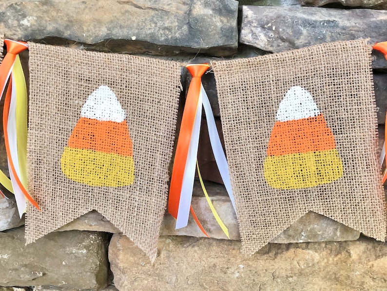 Candy Corn Burlap Bunting, Candy Corn Bunting, Candy Corn Decor, Fall ...