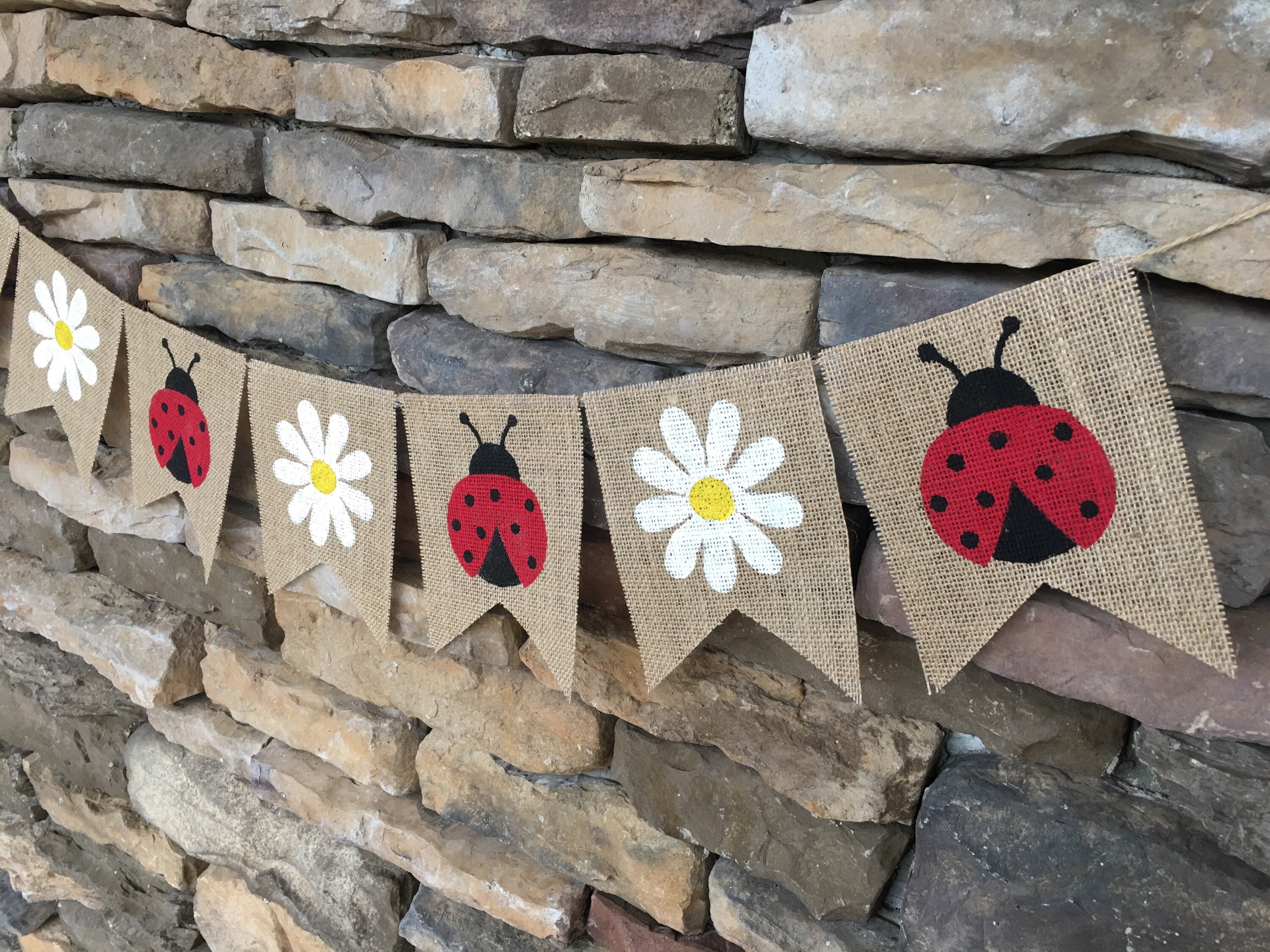 Ladybug Banner, Daisy Banner, Ladybug and Daisy Banner, Ladybug Burlap ...