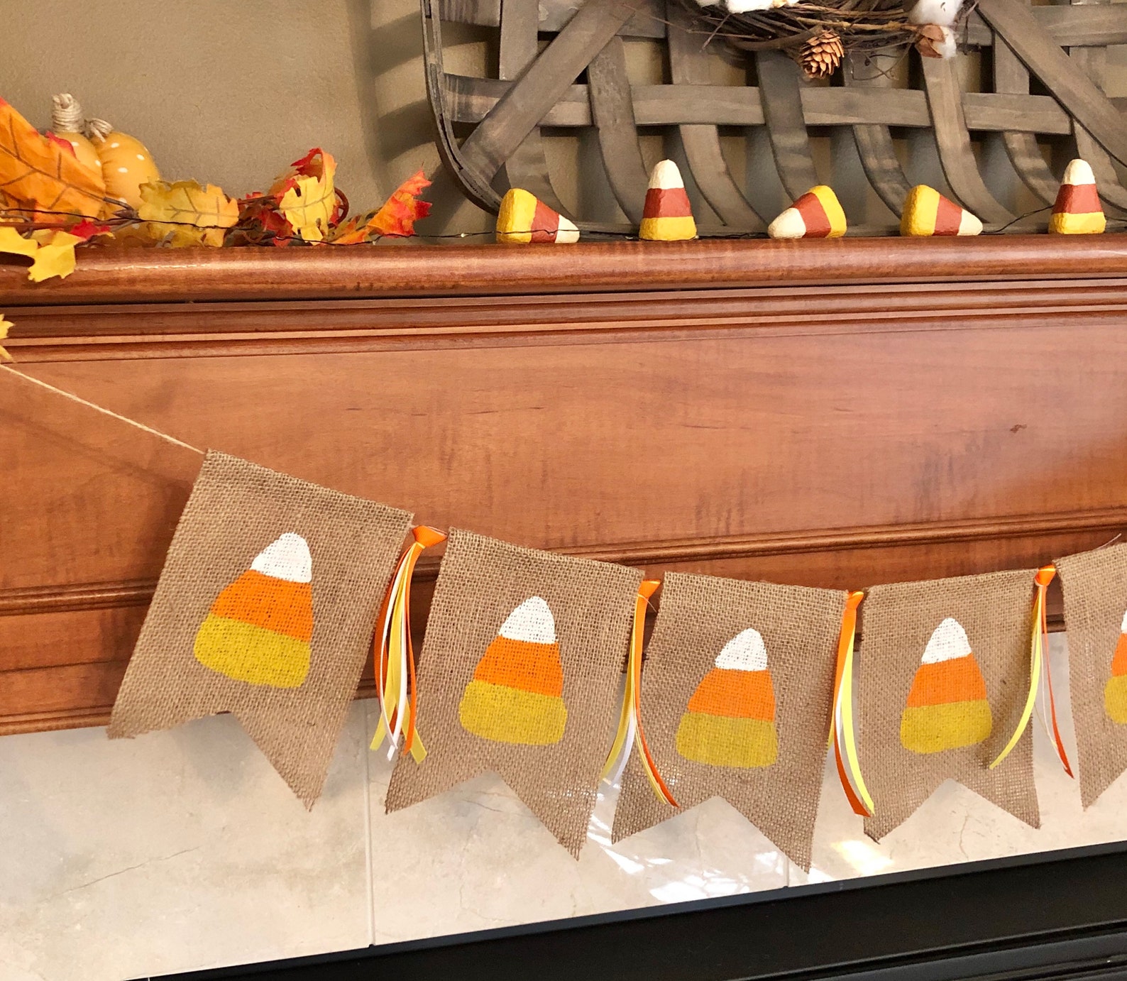 Candy Corn Burlap Bunting, Candy Corn Bunting, Candy Corn Decor, Fall ...