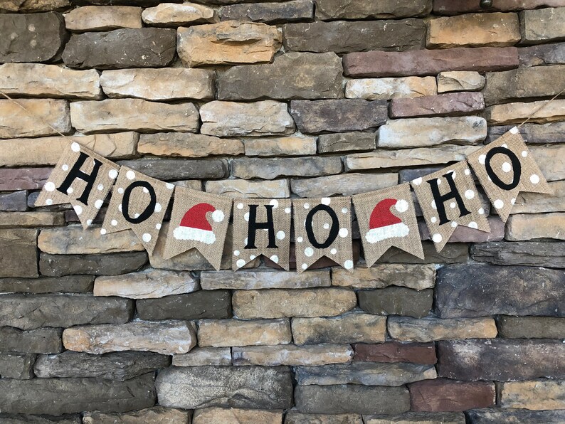 Ho Ho Ho banner Christmas banner Santa hat banner Christmas | Etsy