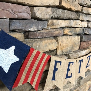 Name Banner - Last Name Burlap Banner - Burlap Name Banner - Patriotic ...