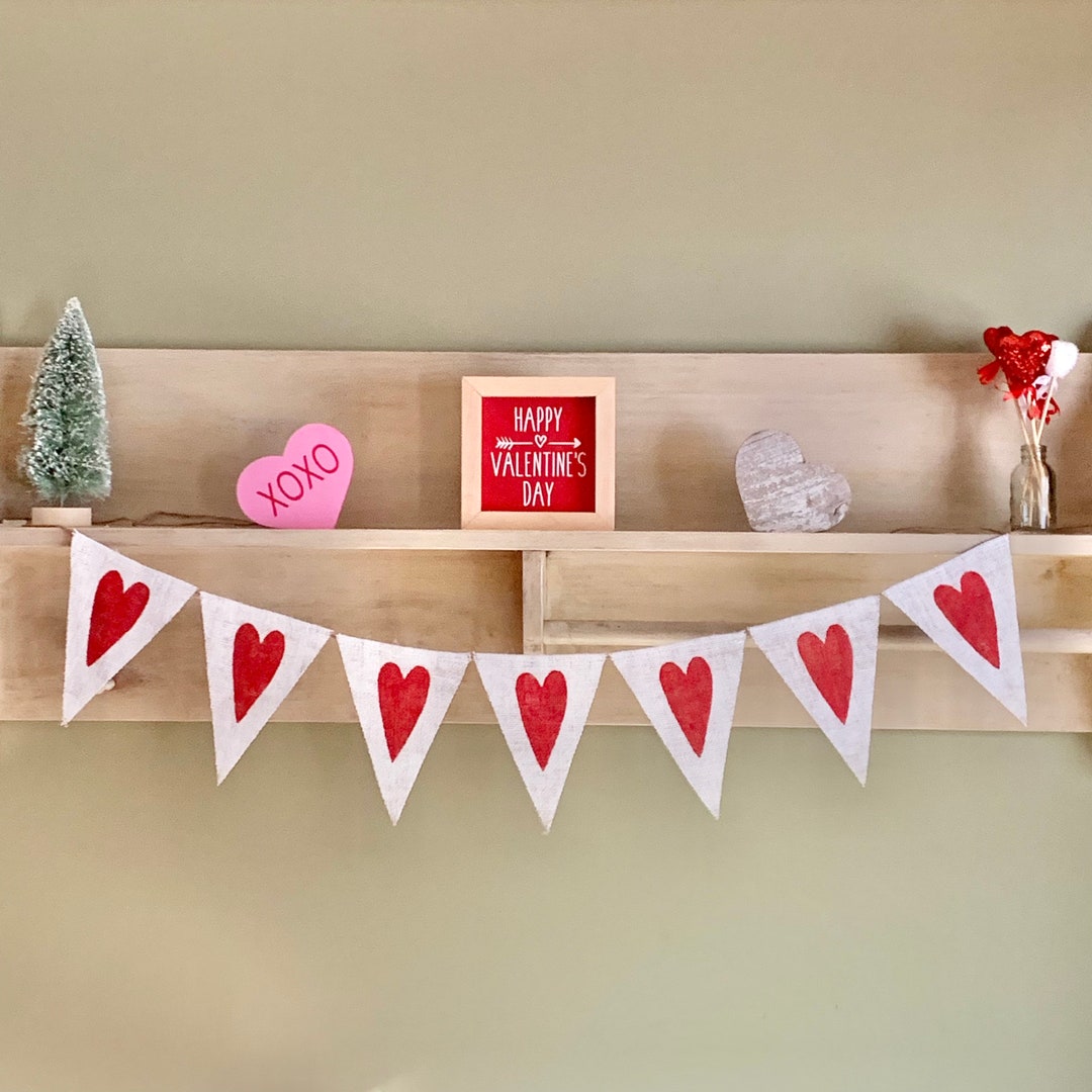 Valentine Burlap Banner, Valentine's Day Decor, Heart Bunting, Heart ...