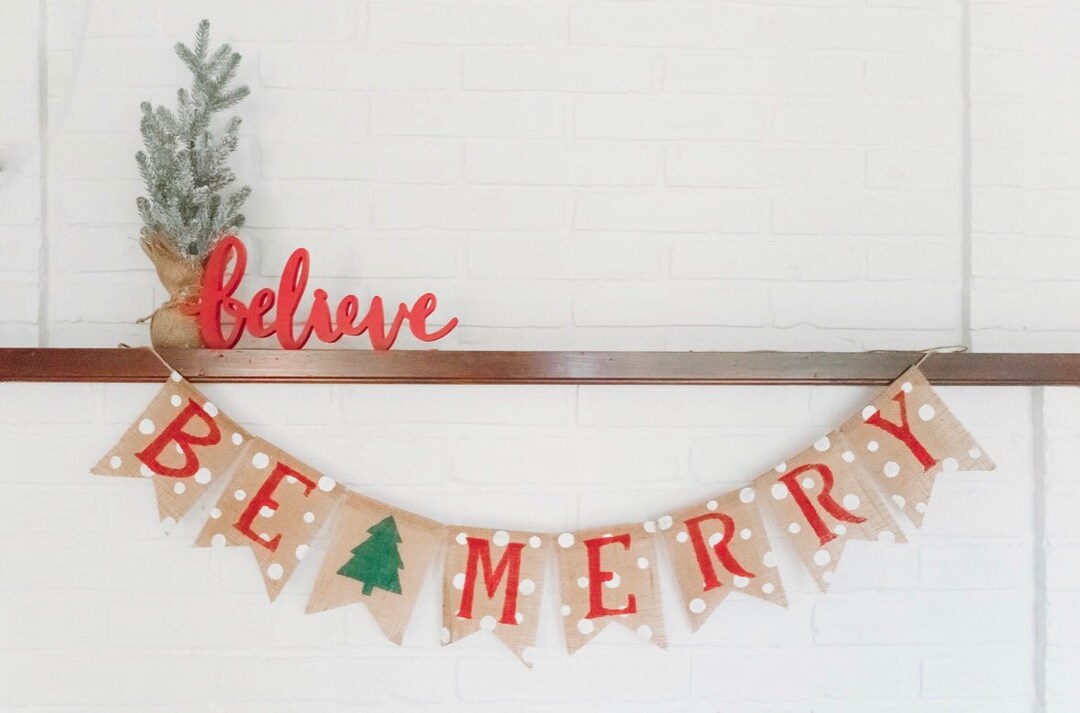Be Merry Burlap Banner, Be Merry Banner, Christmas Banner, Christmas ...
