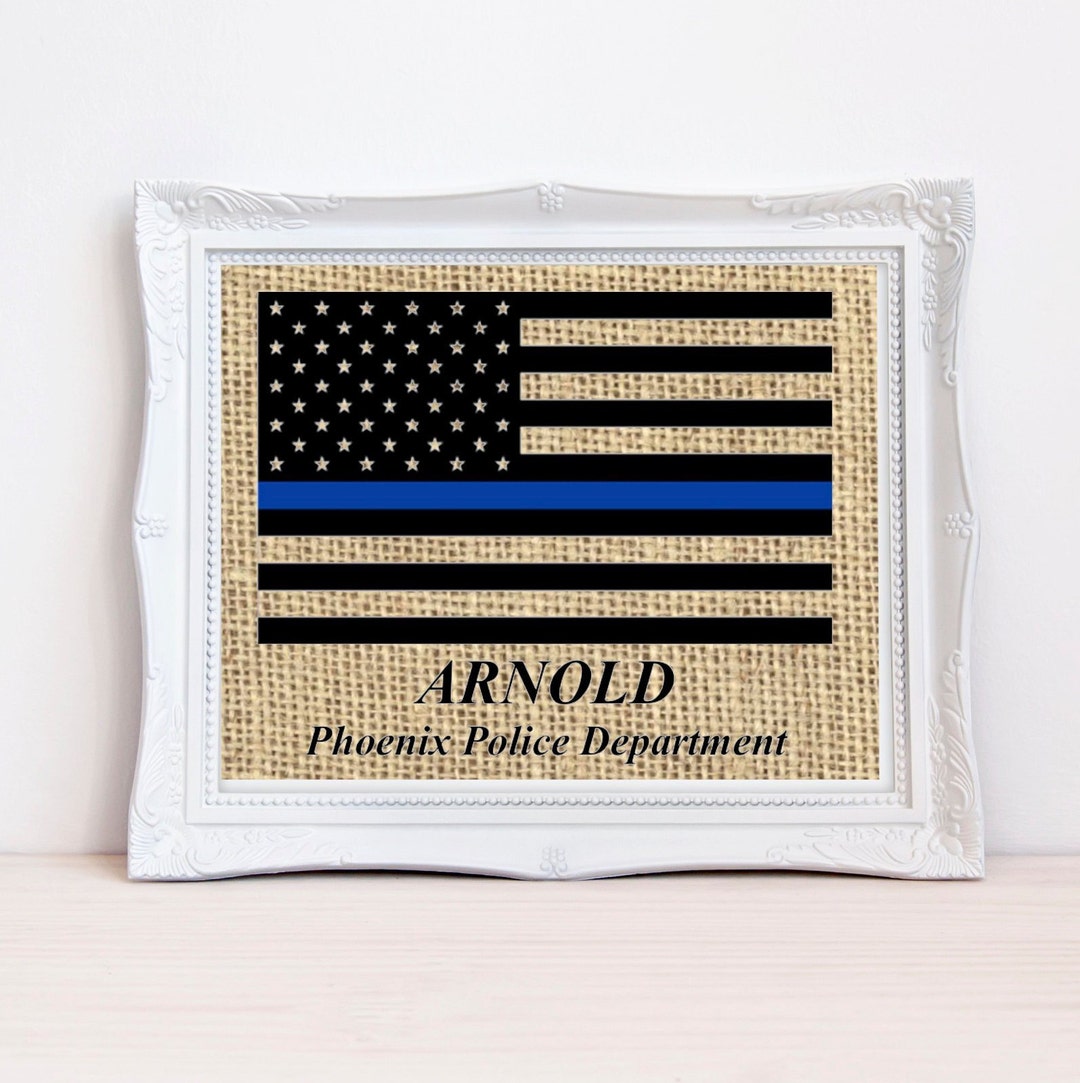 Thin Blue Line Print, Personalized Police Officer Gift, American Flag ...