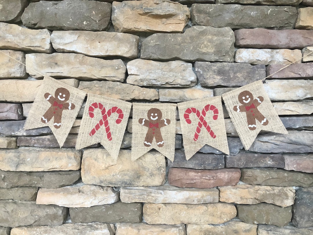 Candy Cane Banner, Gingerbread Christmas Banner, Candy Cane Burlap ...