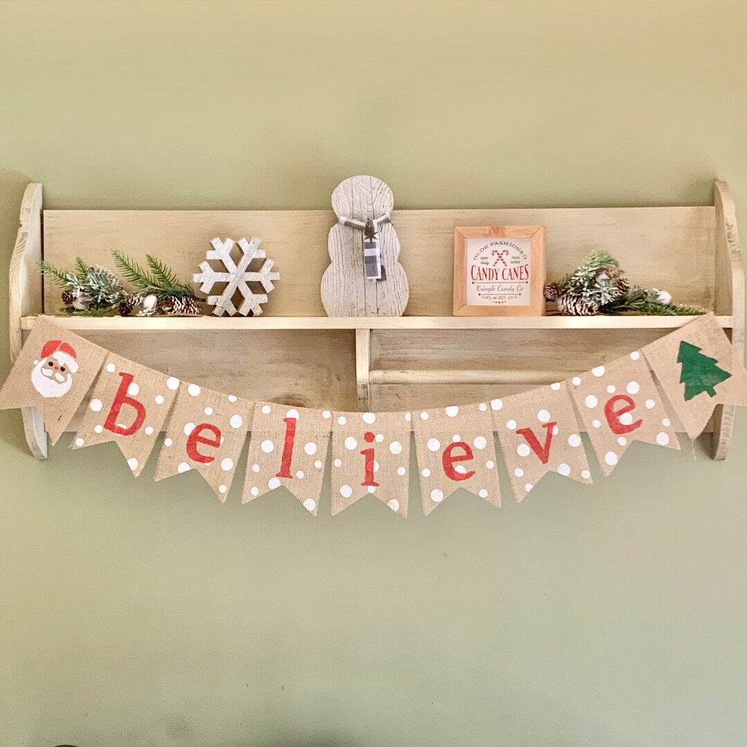 Christmas Banner, Christmas Garland, Christmas Decor, Believe Burlap ...