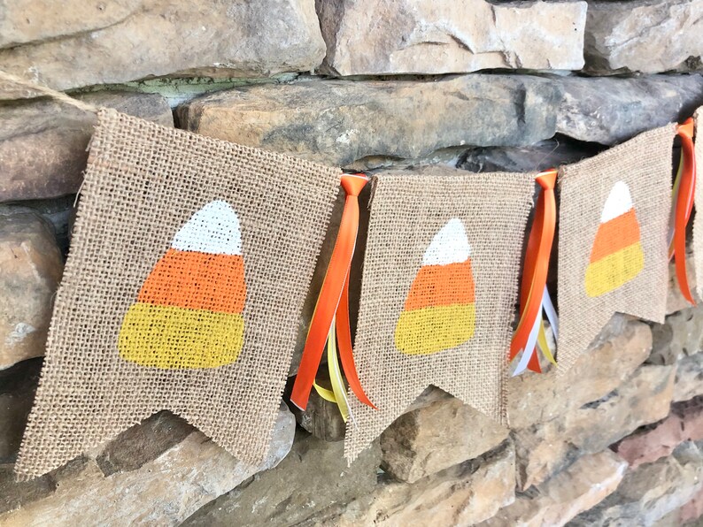 Candy Corn Burlap Bunting, Candy Corn Bunting, Candy Corn Decor, Fall ...