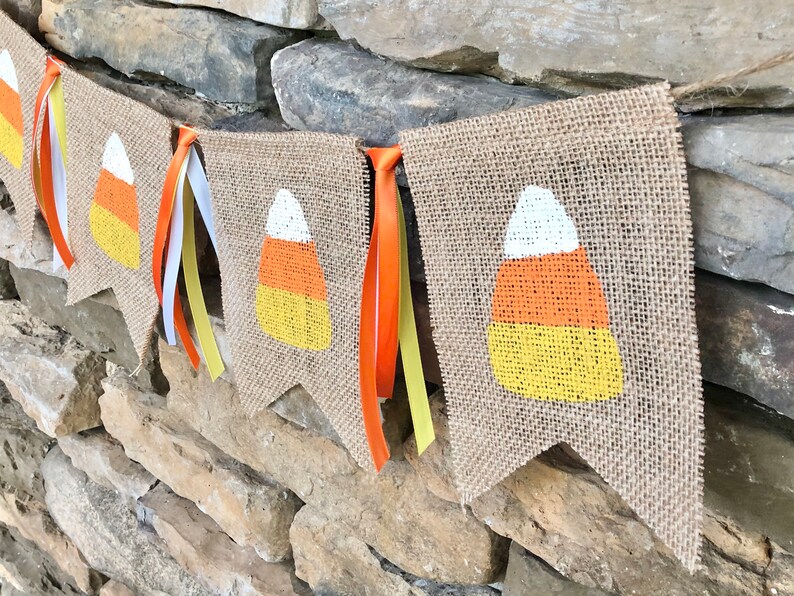 Candy Corn Burlap Bunting, Candy Corn Bunting, Candy Corn Decor, Fall ...