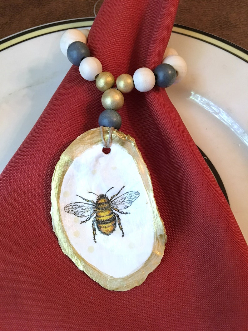 BUSY BEE Napkin Rings Decoupage Oyster ShellsHostess Gift | Etsy