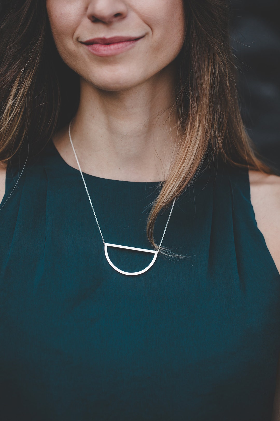 Handmade Sterling Silver Half Moon Necklace: Modern Lunar Jewelry - Etsy