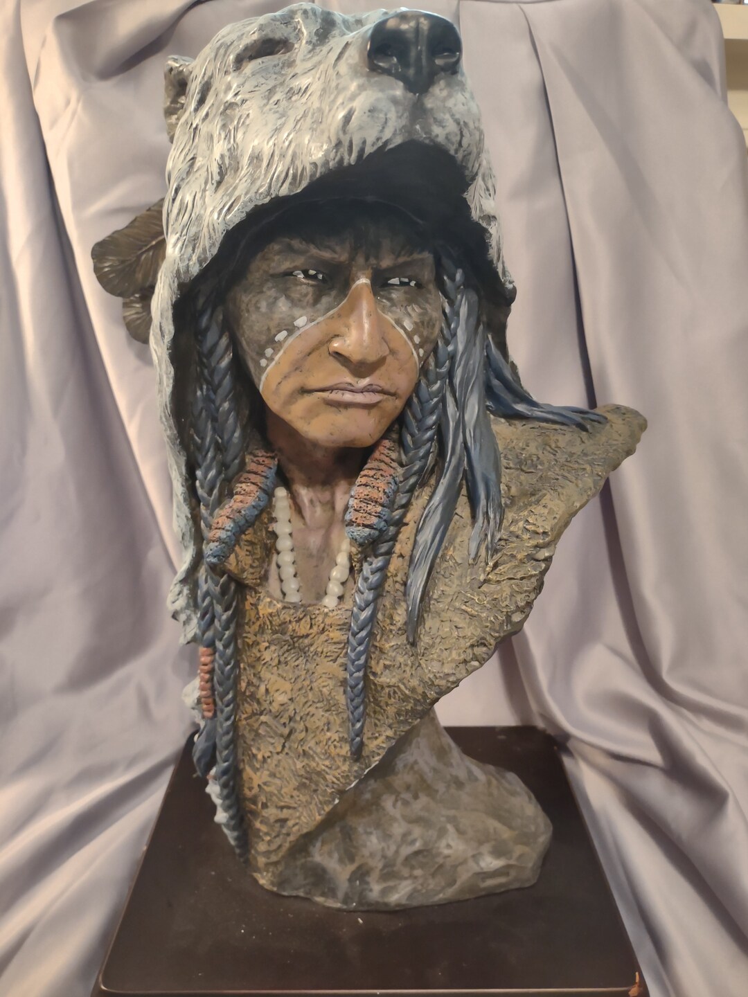 Rare 19 Native American Indian Bust Figurine in Bear Robe - Etsy
