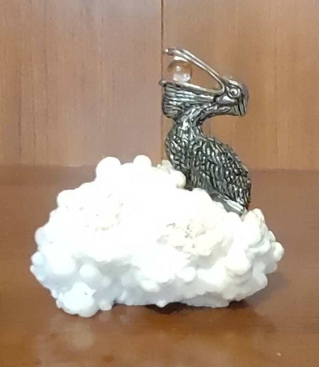 Silver Pelican Holding Diamond Crystal Ball on Mouth Made From Piece of ...