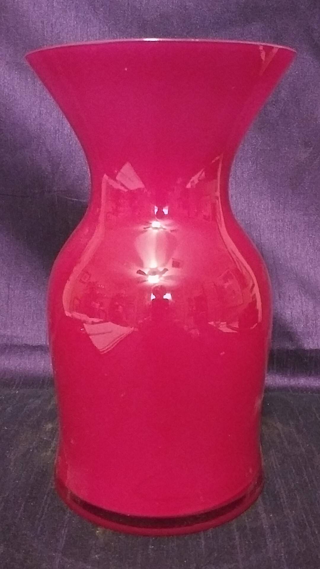 8 Red Glass Flower Vase With A White Interior Etsy