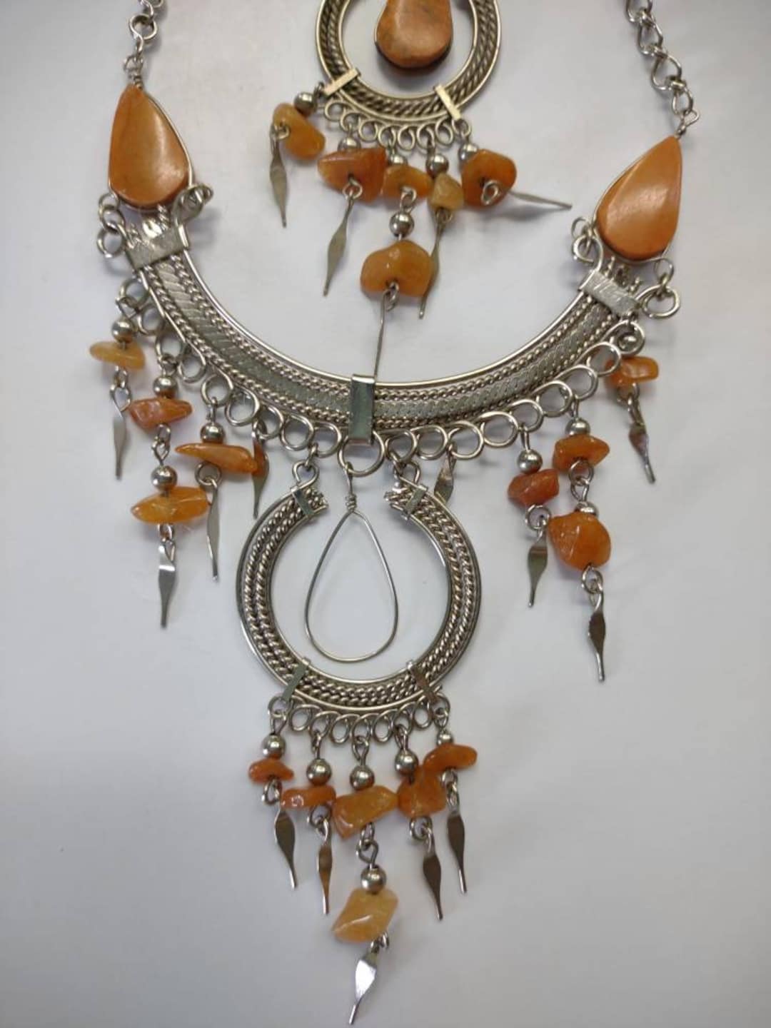 Native American Style Butterscotch Color Stones and Silver Necklace and ...