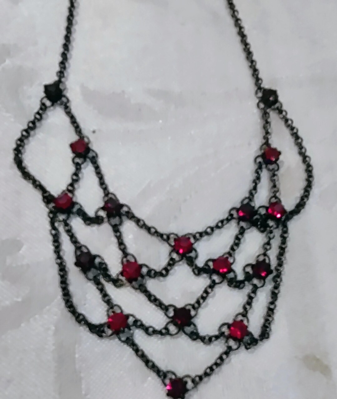 Retro 1928 Style Black Chain Spiderweb Adjustable Necklace With Ruby ...