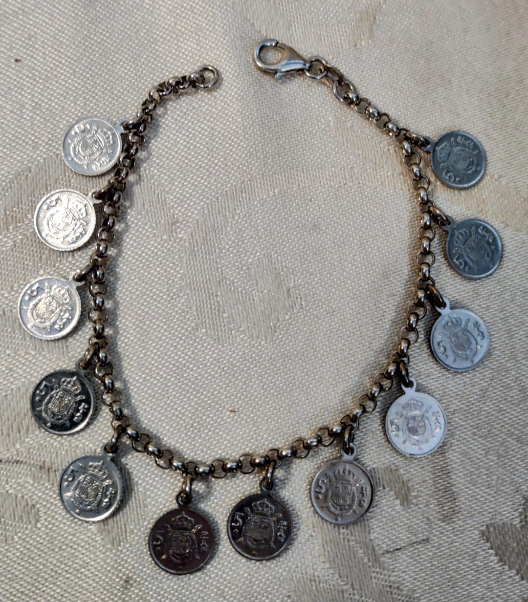 Silver Spanish Coins Juan Carlos Charm Bracelet - Etsy