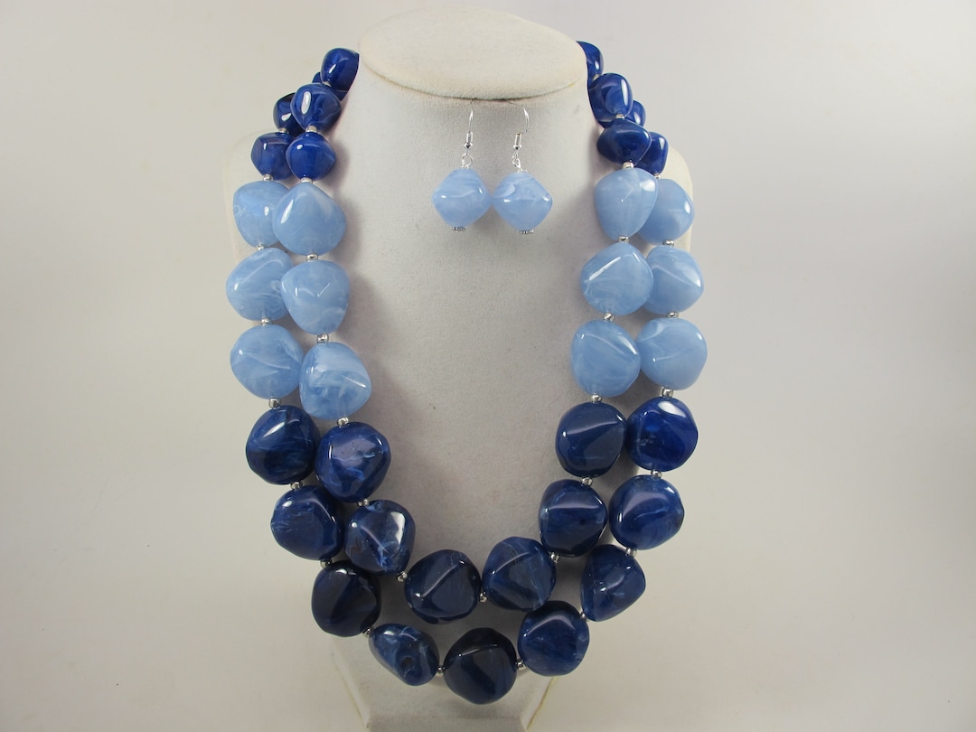 Chunky Navy Blue Statement Necklace, Double Strand Blue Statement ...
