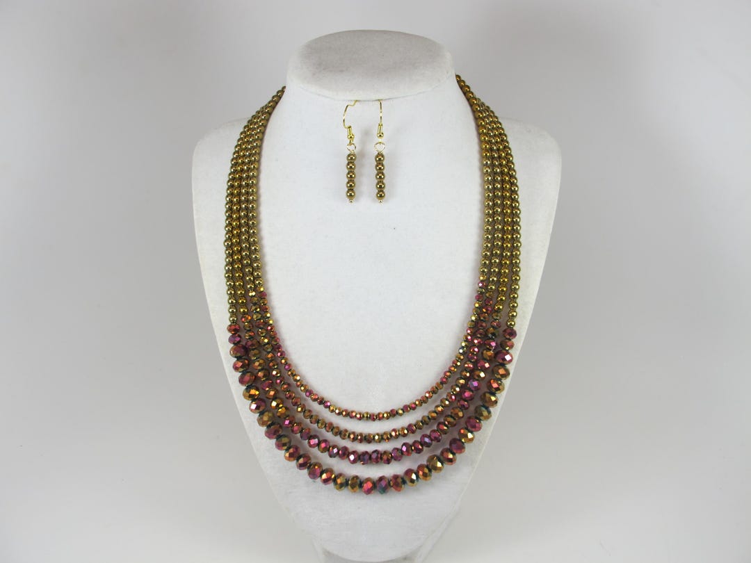 Gold and Ruby Chunky Statement Necklace, Multi Strands Jewelry, Gifts ...
