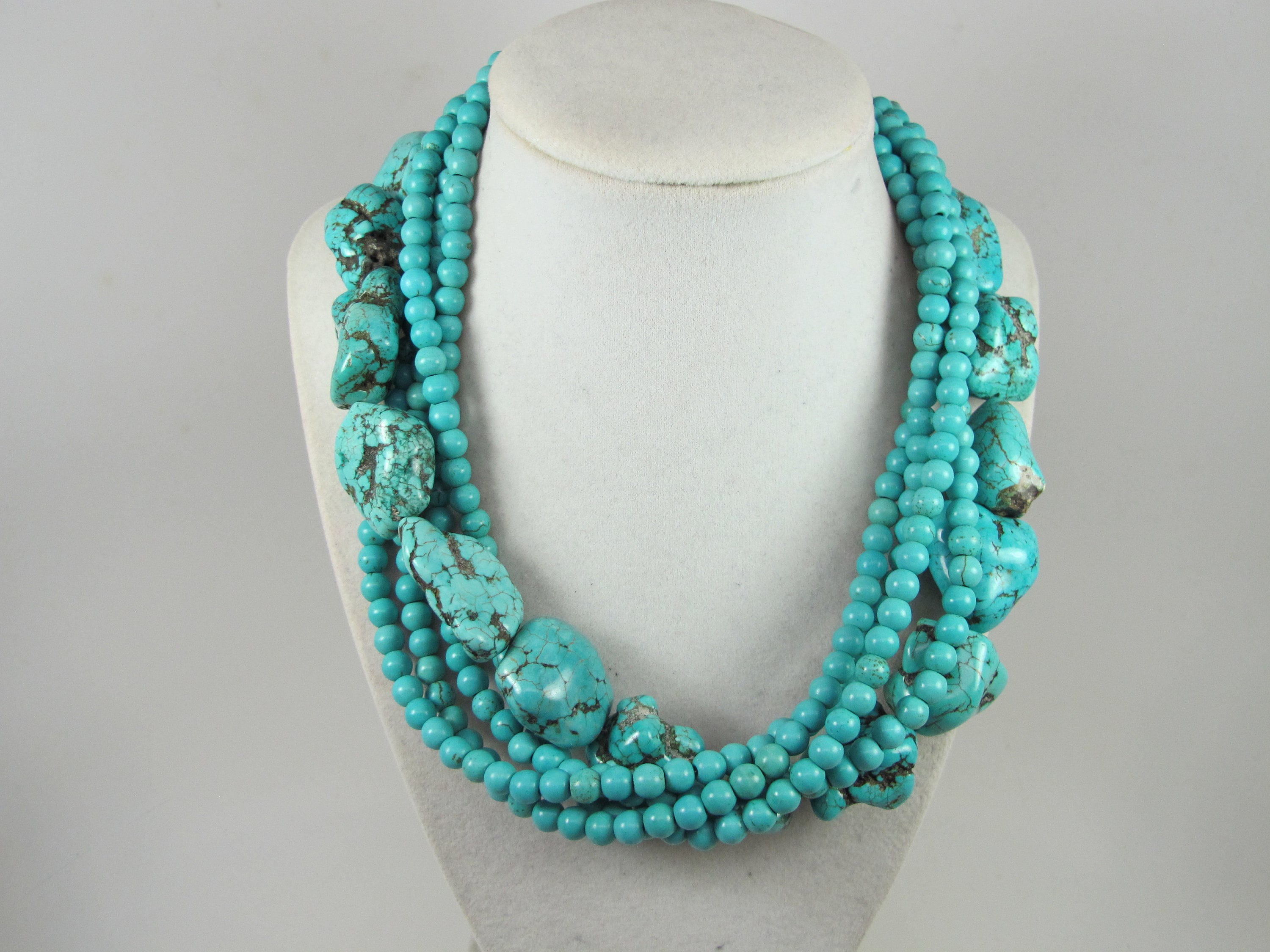 Chunky Turquoise Necklace, Multi Strand Statement Turquoise Necklace ...