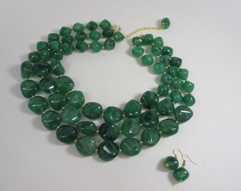 Chunky forest green necklace multi strand statement apple green necklace beaded necklace big green beads forest green statement jewelry