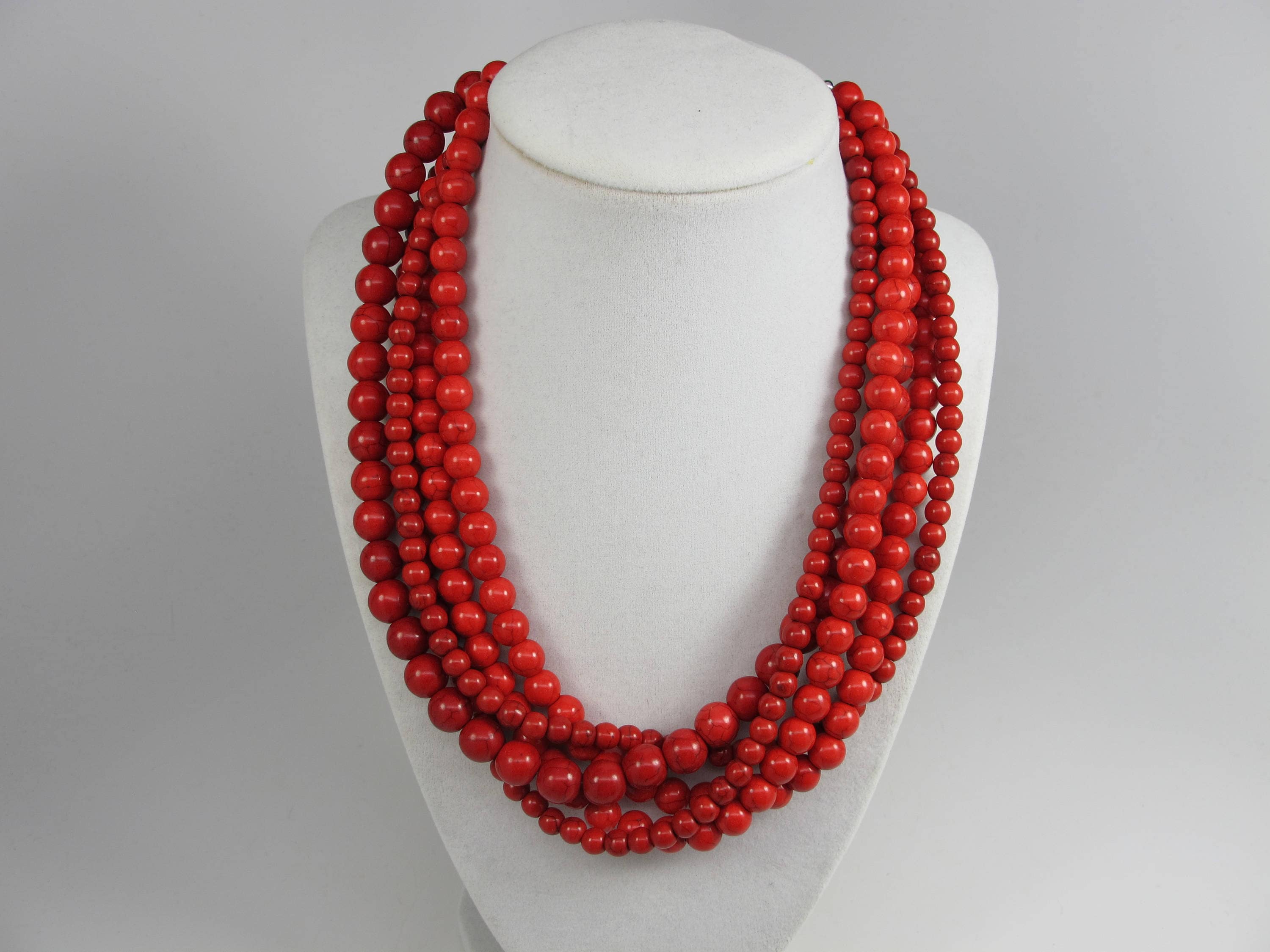 Chunky Red Turquoise Necklace Multi Strand Red Ruby Statement | Etsy