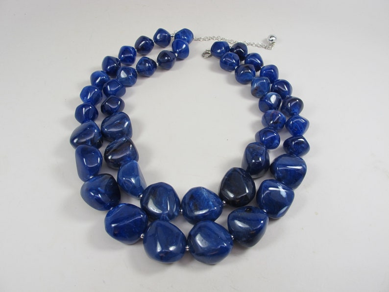 Chunky Navy Blue Statement Necklace,multi Strand Blue Statement ...