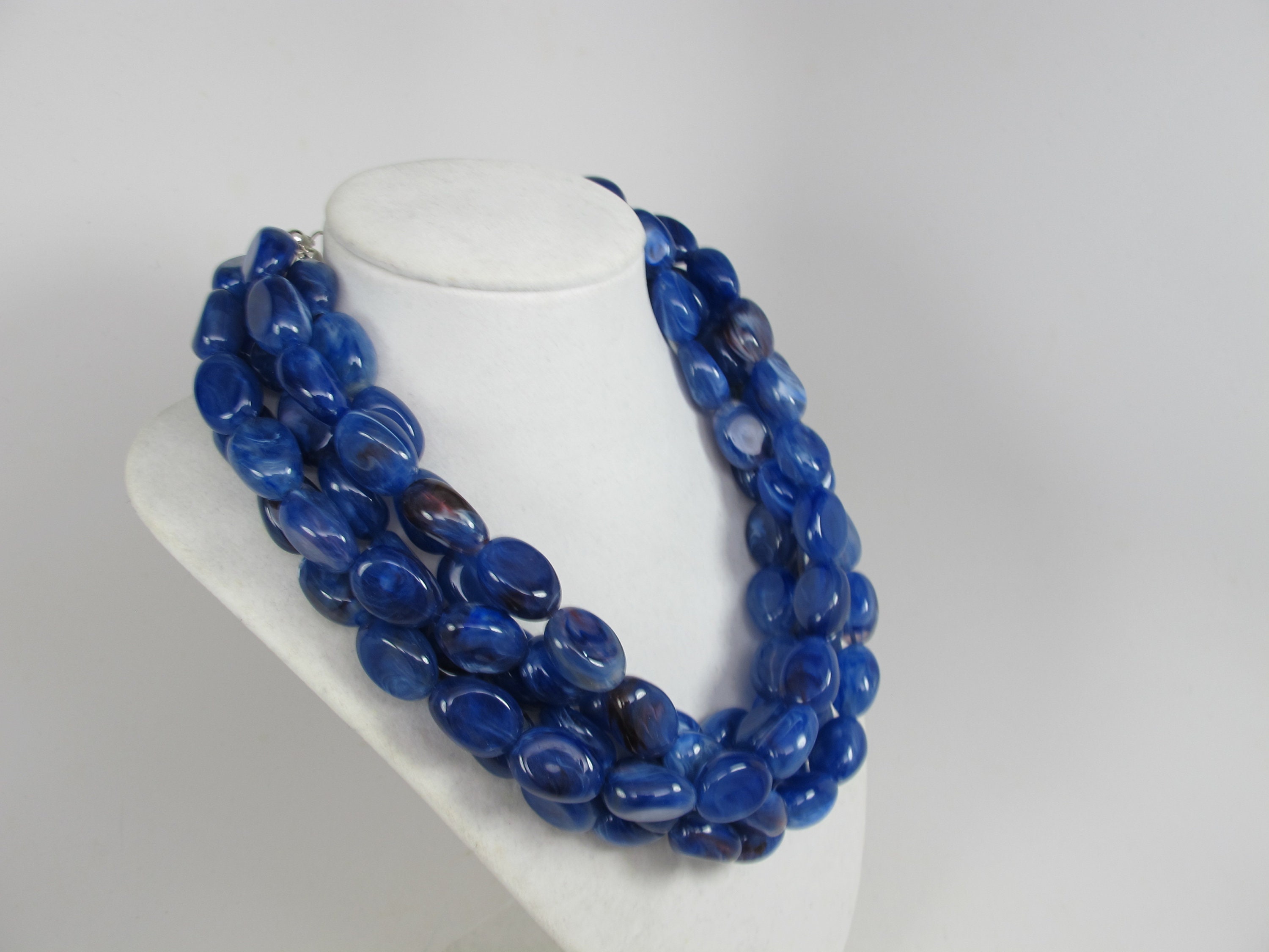 Chunky navy blue statement necklace multi strand blue | Etsy