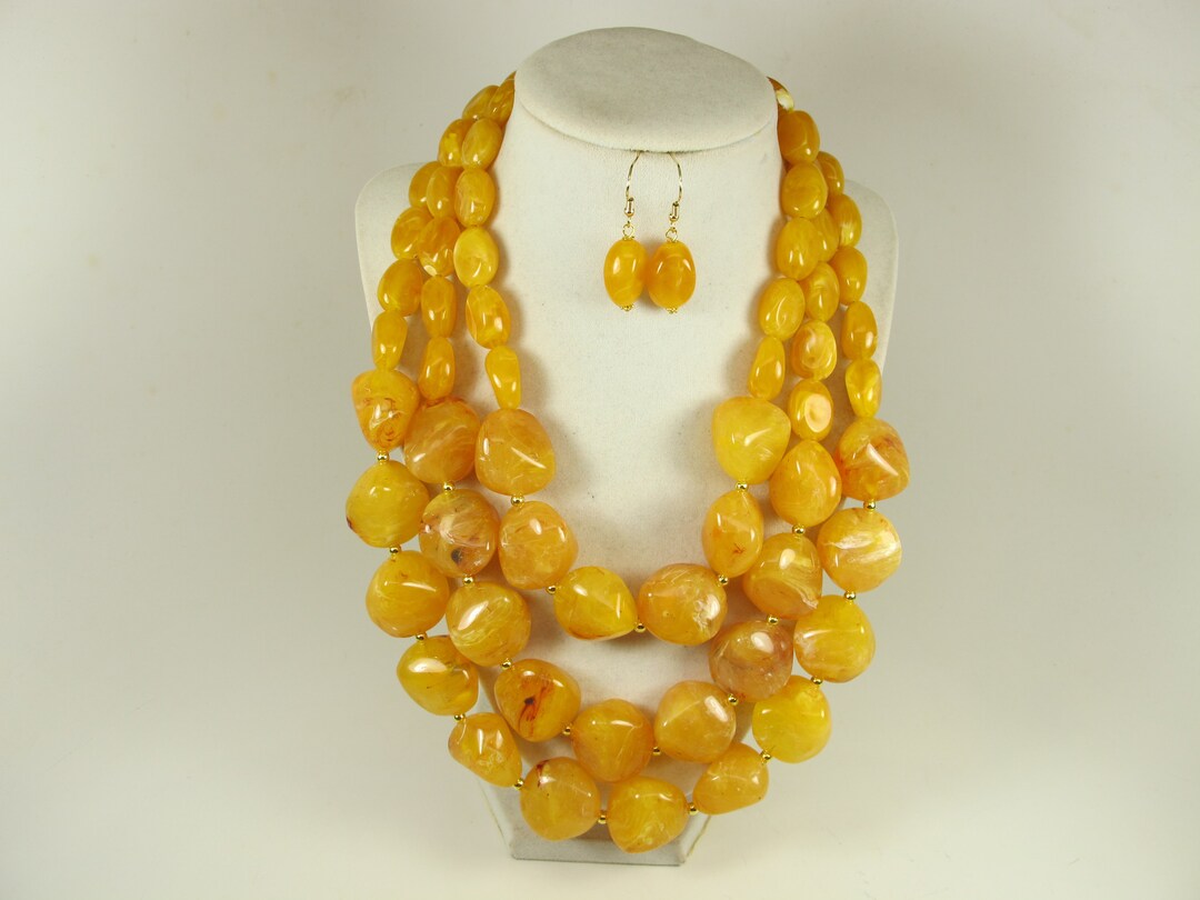 Chunky Gold Yellow Necklace, Multi Strand Statement Yellow Necklace ...
