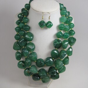Chunky Forest Green Necklace, Multi Strand Statement Apple Green ...