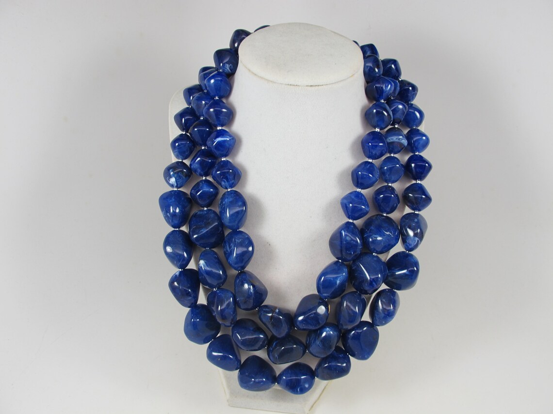 Chunky Navy Blue Statement Necklace,multi Strand Blue Statement ...