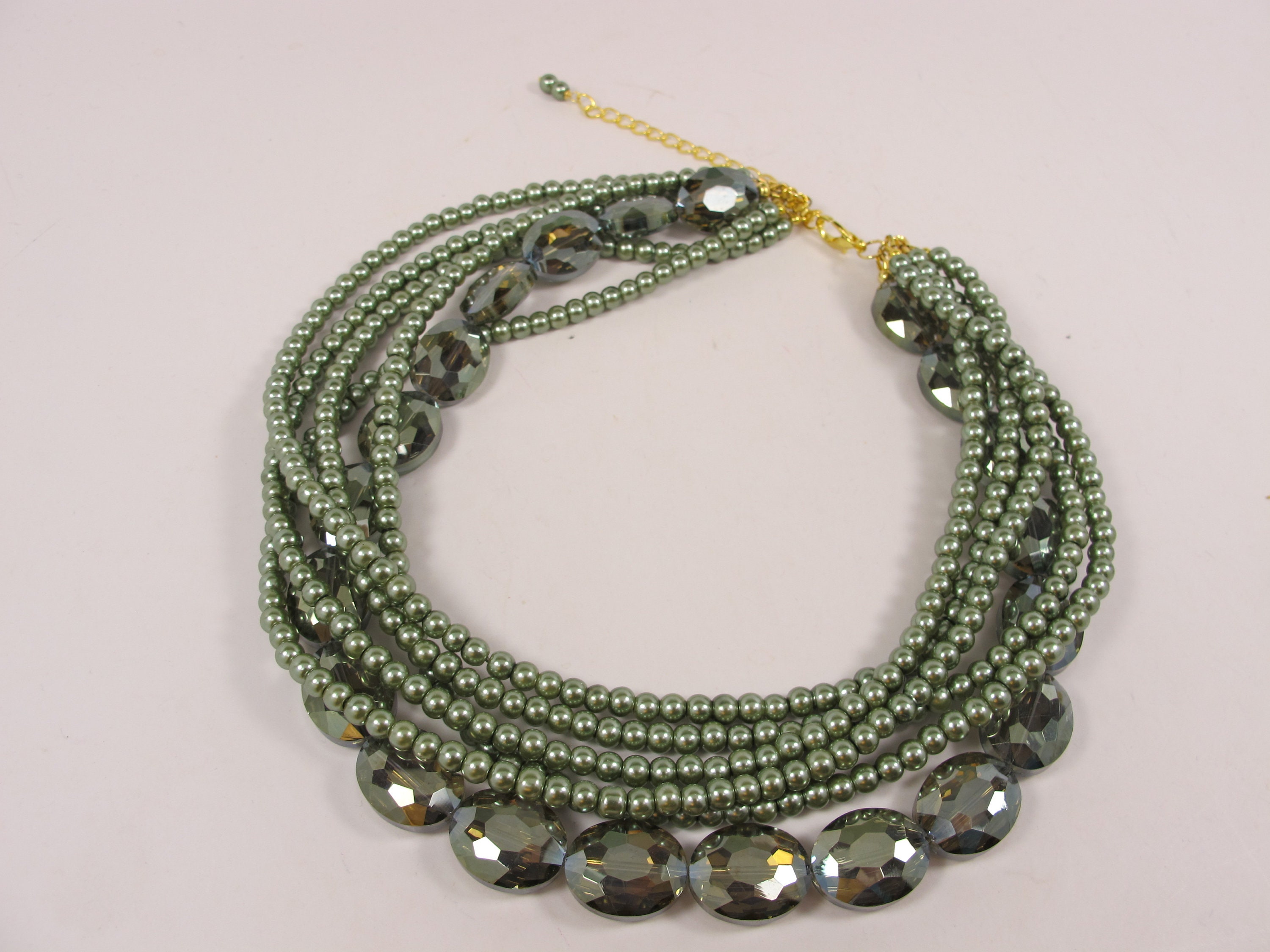 Chunky Olive Green Necklacemulti Strand Statement Green - Etsy