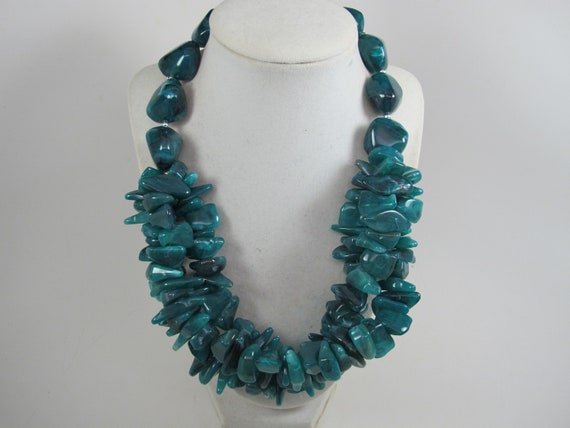 Chunky Emerald Green Necklace Multi Strand Statement Green | Etsy