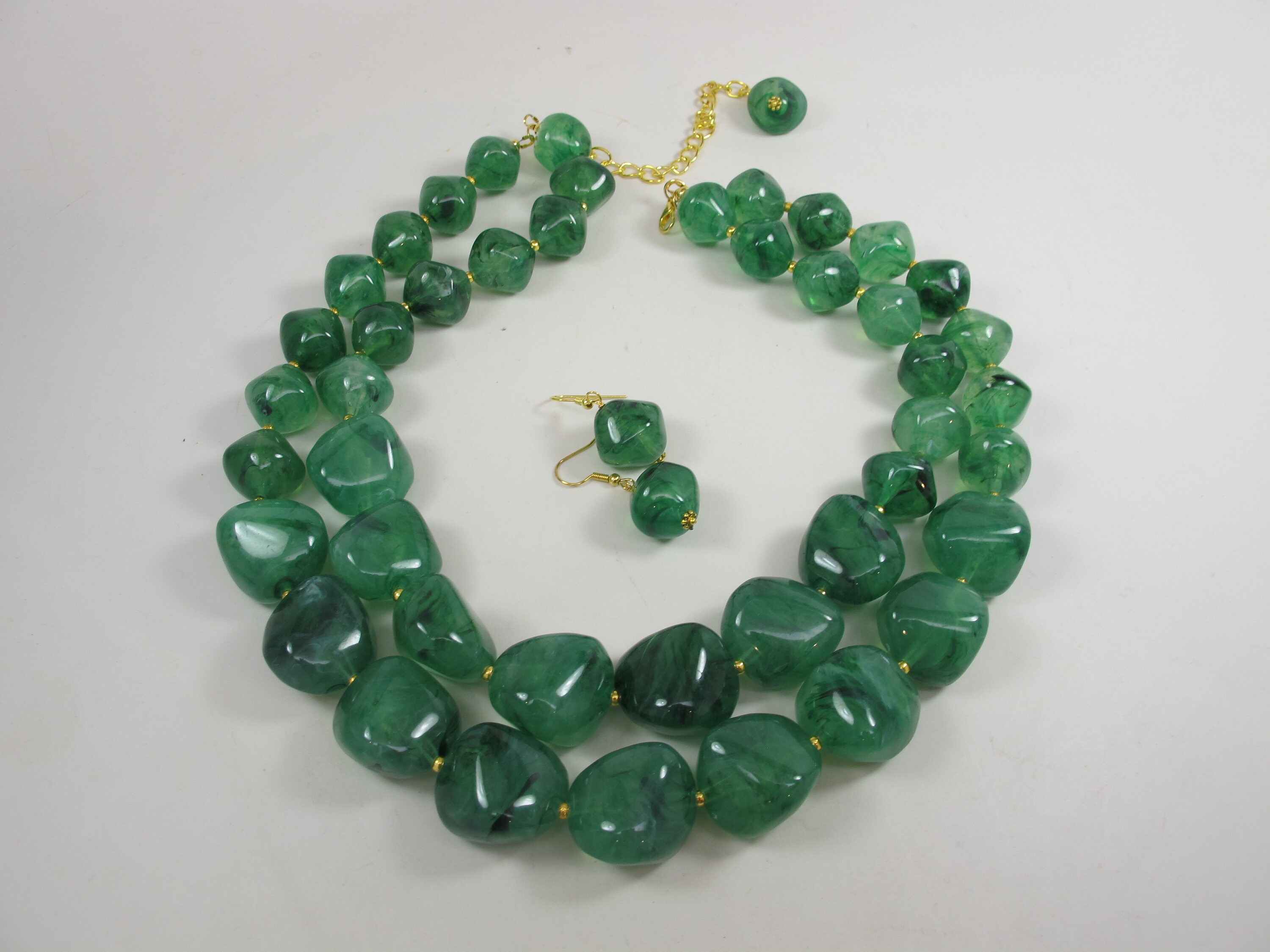 Chunky Forest Green Necklace, Multi Strand Statement Apple Green ...